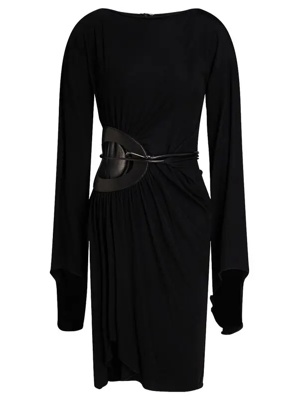 TOM FORD Cutout Stretch-jersey Dress With Leather Trim And Belted Waist - Black