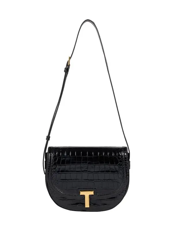 TOM FORD Wallis Croc-effect Patent Leather Shoulder Bag - Black