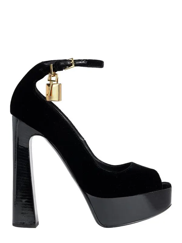 TOM FORD Velvet Platform Pumps With Padlock Detail - Black