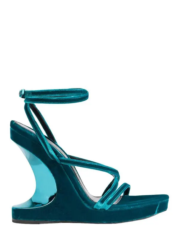 TOM FORD Wavy Velvet Wedge Sandals - Teal