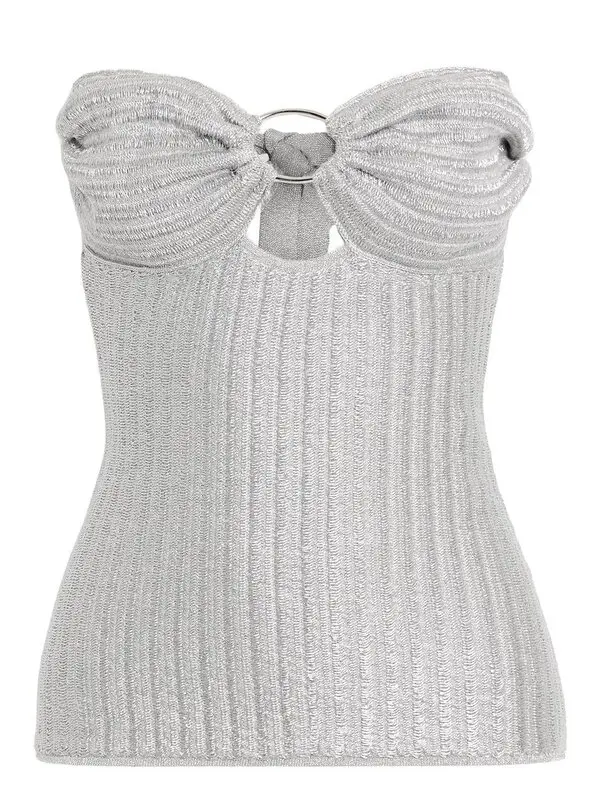 TOM FORD Strapless Metallic Ribbed Cotton-blend Top - Silver