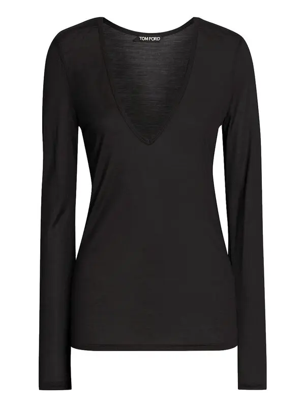 TOM FORD Silk-jersey Long-sleeve Top - Black
