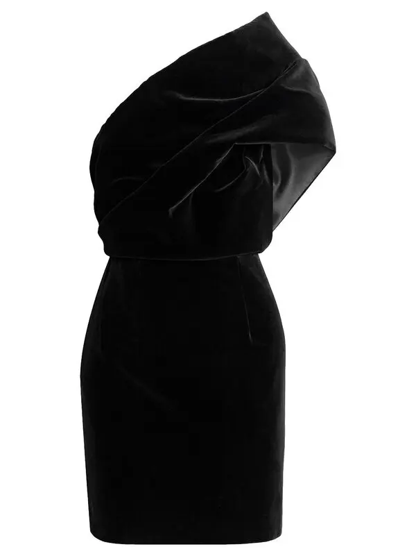 TOM FORD One-shoulder Gathered Velvet Mini Dress - Black