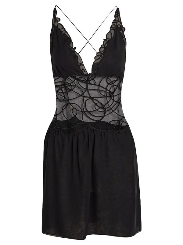 TOM FORD Embroidered Tulip Paneled Silk Chiffon Mini Dress - Black