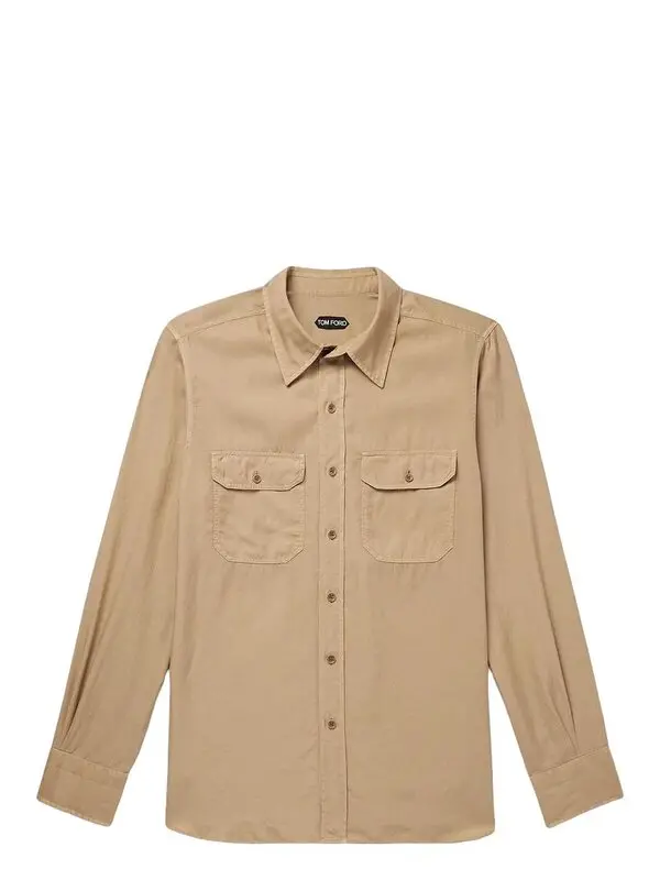 TOM FORD Slimfit Cottontwill Shirt - Sand