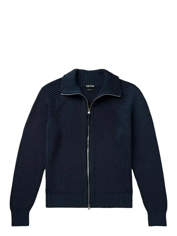 TOM FORD Slim-fit Ribbed Zip-up Cardigan - Navy