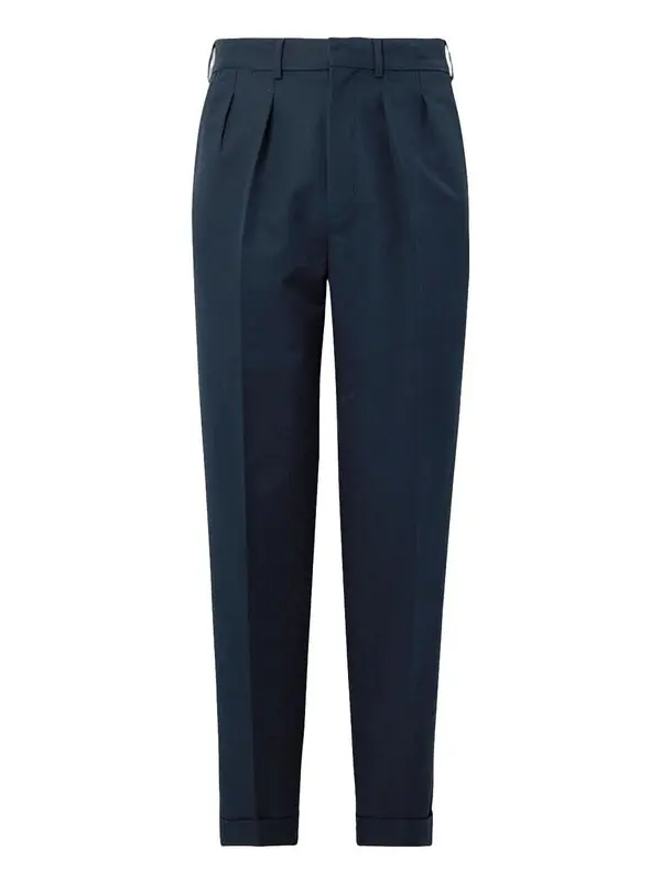 TOM FORD Tapered Pleated Cotton Trousers - Navy