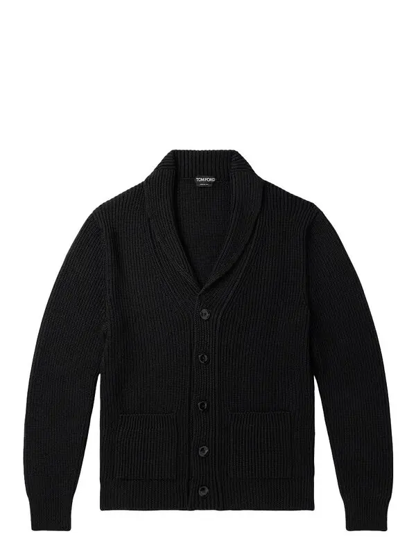 TOM FORD Shawl Collar Ribbed Silk And Wool-blend Cardigan - Black