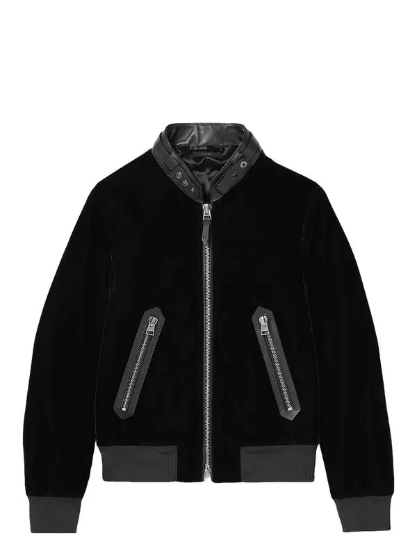 TOM FORD Velvet Bomber Jacket With Leather Trim - Black