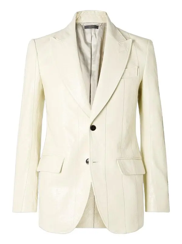 TOM FORD Slimfit Snakeeffect Leather Blazer - Ecru