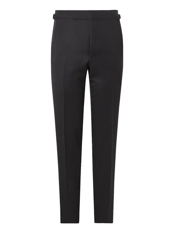 TOM FORD Straight Leg Grain De Poudre Wool And Mohair-blend Tuxedo Pants - Black