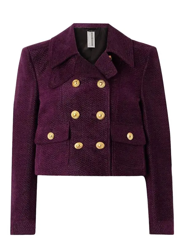 TOM FORD Double-breasted Metallic Tweed Jacket - Grape