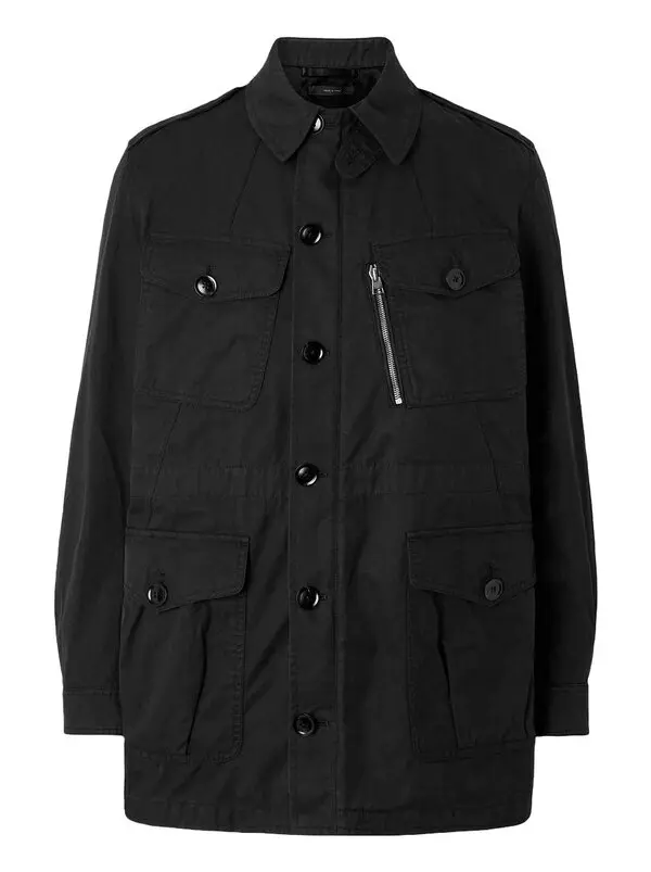 TOM FORD Leathertrimmed Cotton-twill Field Jacket - Black
