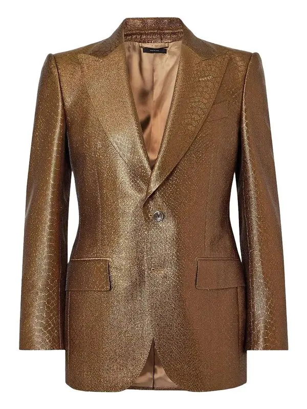 TOM FORD Slimfit Croceffect Coated Woolblend Tuxedo Jacket - Bronze