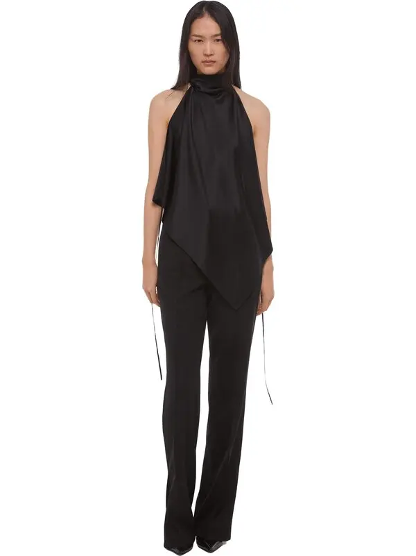 Helmut Lang Asymmetrical Draped Silk Scarf Top - Black