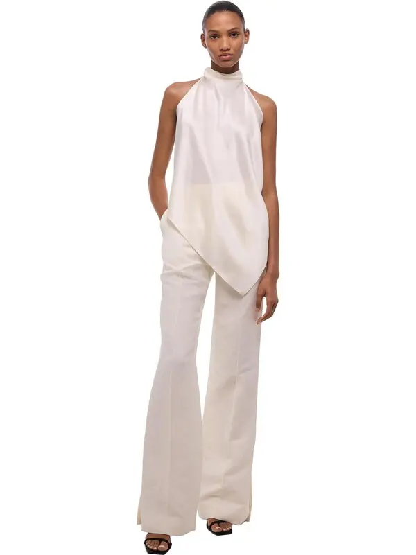 Helmut Lang Asymmetrical Draped Silk Scarf Top - Ivory