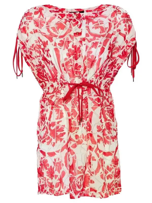 Gucci Floral Drawstring Dress - Red