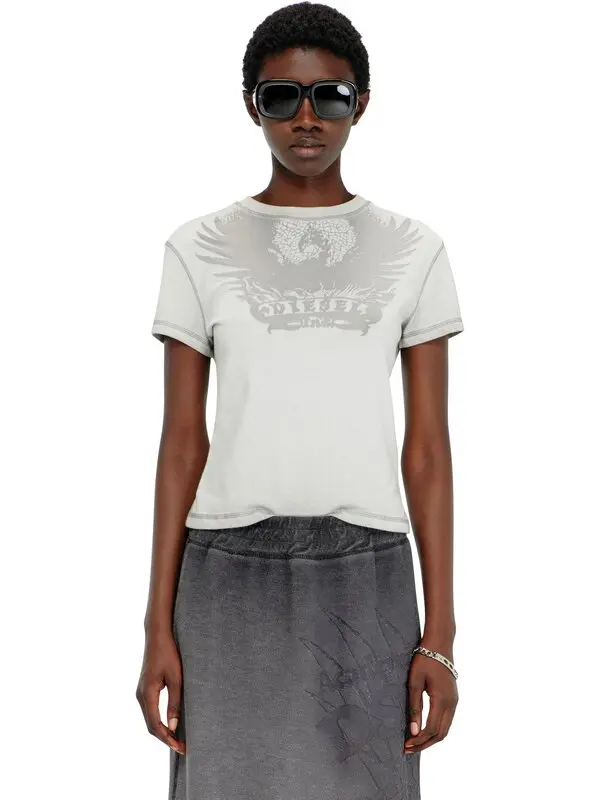 DIESEL® Fleece Midi Skirt With Dévoré Print And Drawstring Waist - Grey