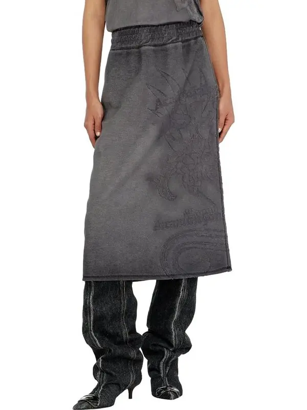 DIESEL® Fleece Midi Skirt With Dévoré Print And Drawstring Waist - Grey