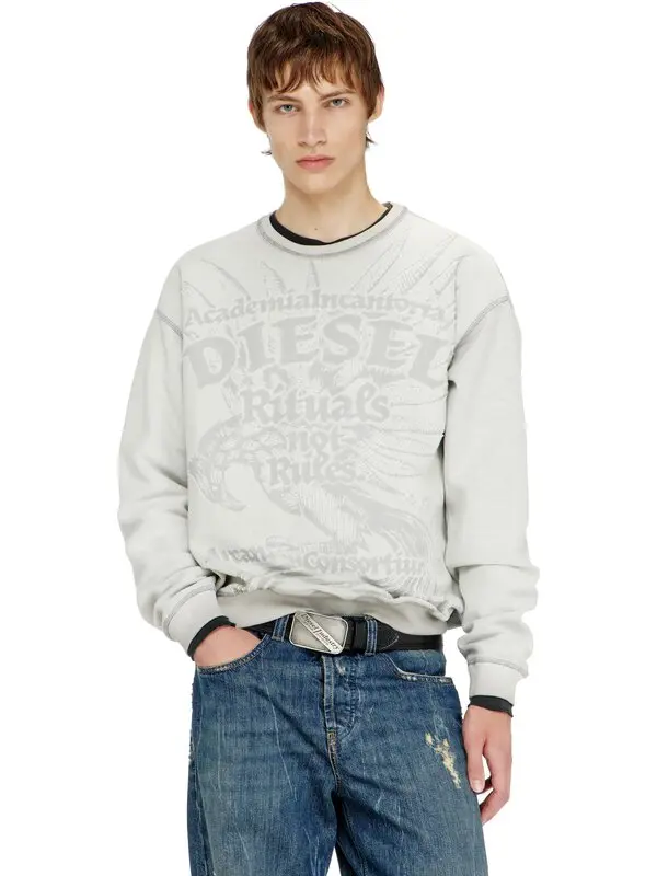 DIESEL® Sweatshirt With Dévoré Print And Logo Detail - Grey