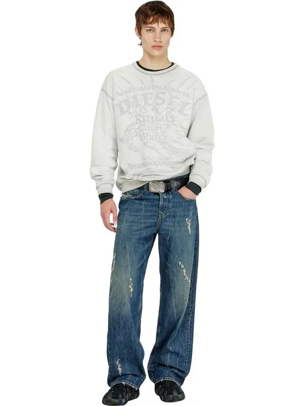 DIESEL® Sweatshirt With Dévoré Print And Logo Detail - Grey