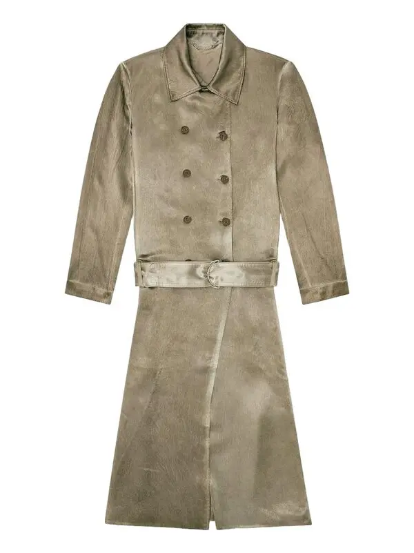 DIESEL® Trench Coat In Wrinkled Satin - Brown
