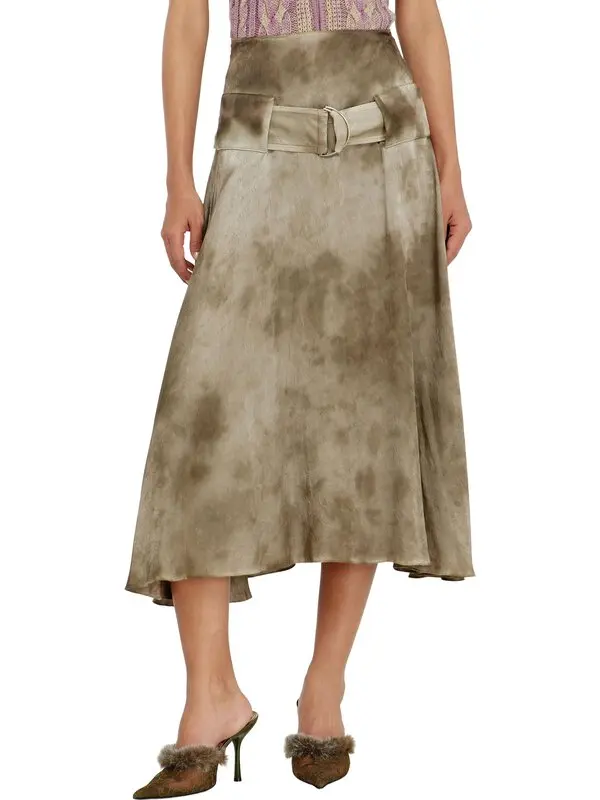 DIESEL® Logo-jacquard Satin Midi Skirt With Belt - Brown