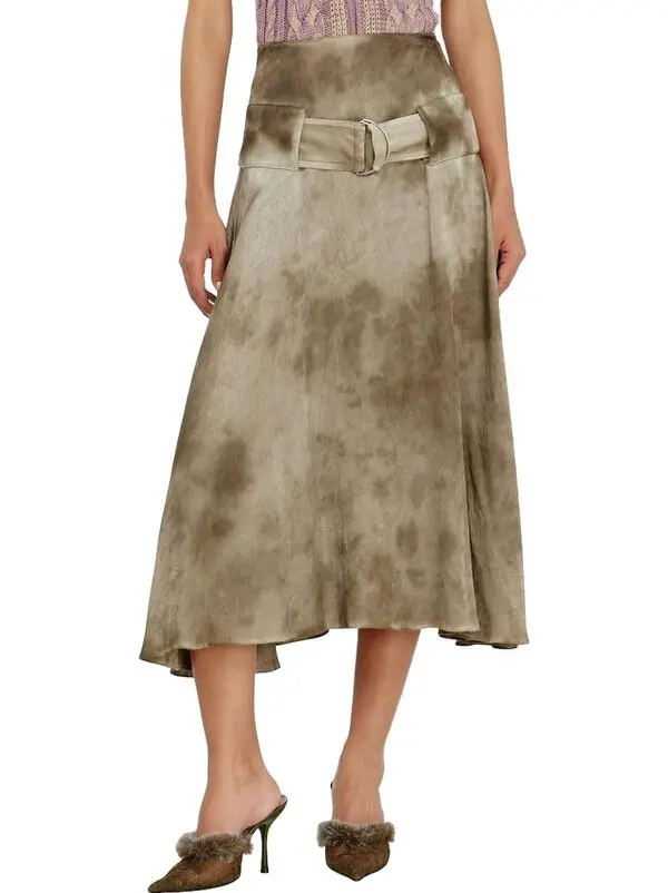 DIESEL® Logo-jacquard Satin Midi Skirt With Belt - Brown