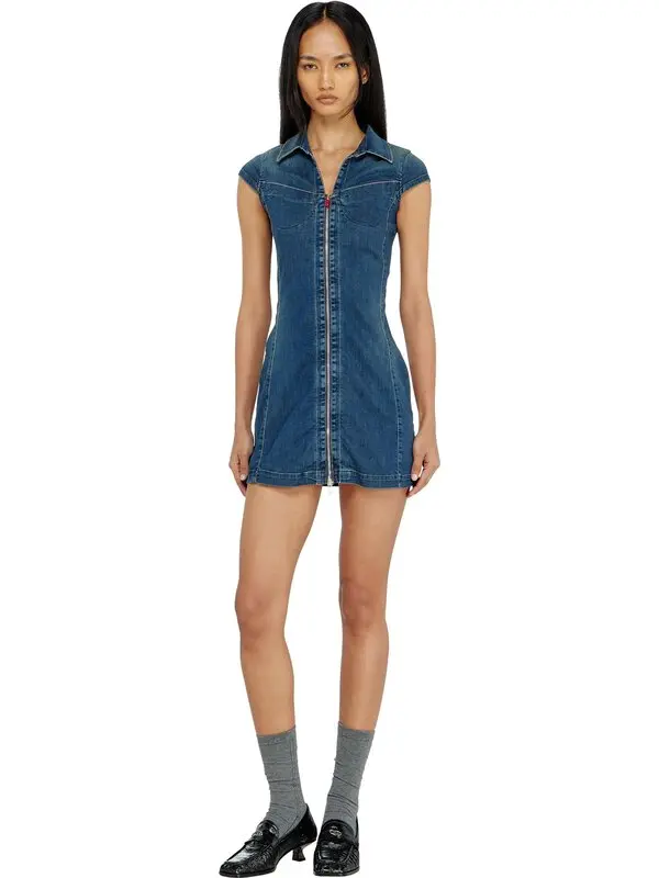 DIESEL® Denim Shirt Dress With Zip Closure - Blue