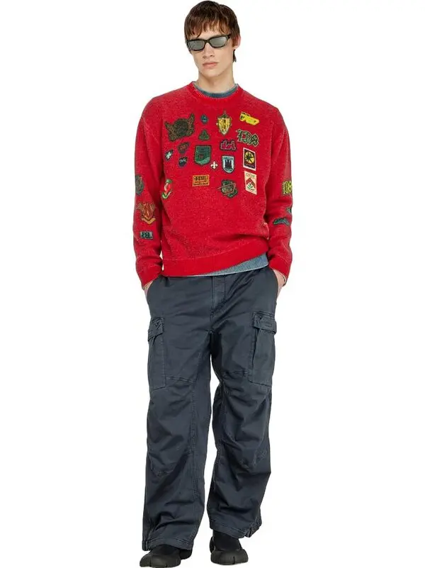 DIESEL® Wool Jumper With Printed Patches - Red