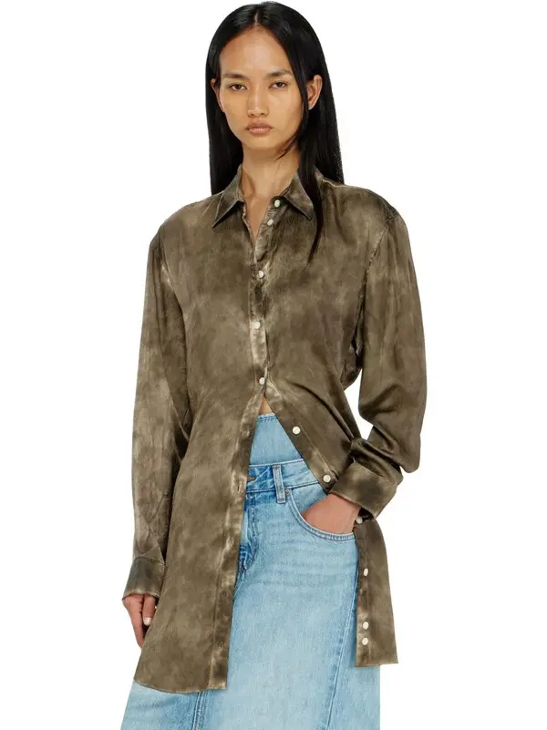 DIESEL® Logo-jacquard Crinkled Satin Long Shirt - Green