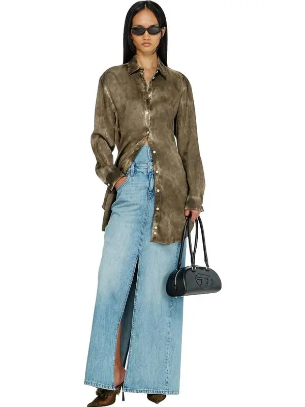 DIESEL® Logo-jacquard Crinkled Satin Long Shirt - Green