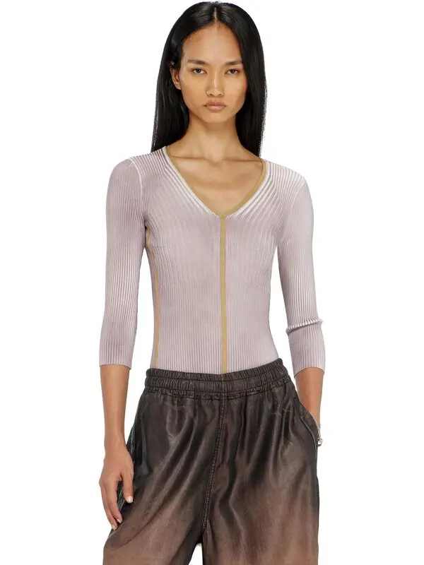 DIESEL® Ribbed V-neck Jumper With Contrast Bands - Violet