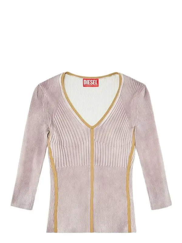 DIESEL® Ribbed V-neck Jumper With Contrast Bands - Violet