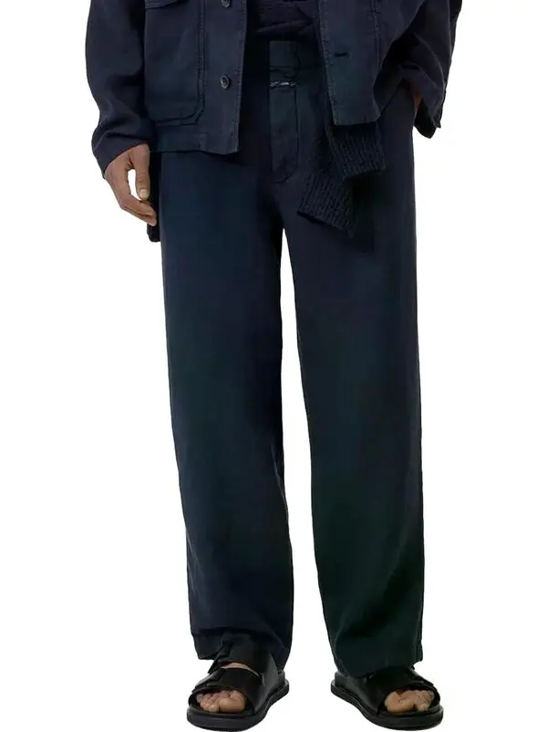 Closed Pleat-detail Linen Trousers - Black