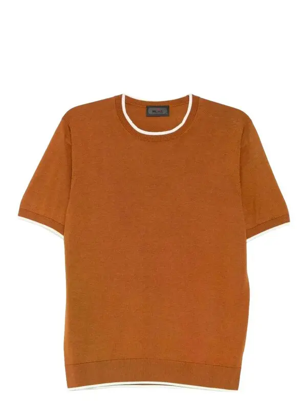 Kiton Contrast-trim Fine-knit T-shirt - Brown