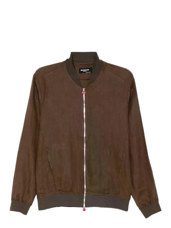 Kiton Linen Ribbed-trim Zip Jacket - Brown