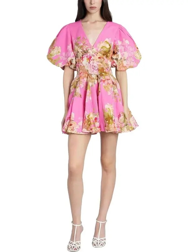 Hemant & Nandita Floral Print V-neck Mini Dress - Pink