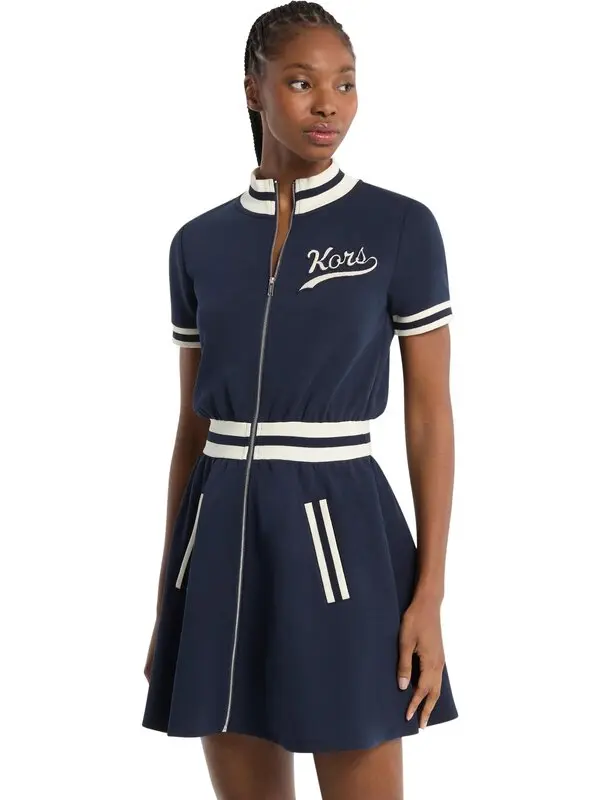 Michael Kors Cotton Blend Zip-up Mini Dress - Blue