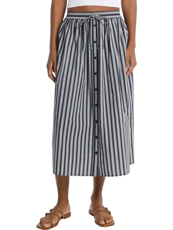Michael Kors Striped Cotton Poplin Midi Skirt - Blue