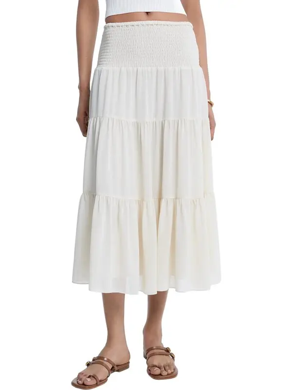 Michael Kors Smocked Georgette Tiered Skirt - Natural