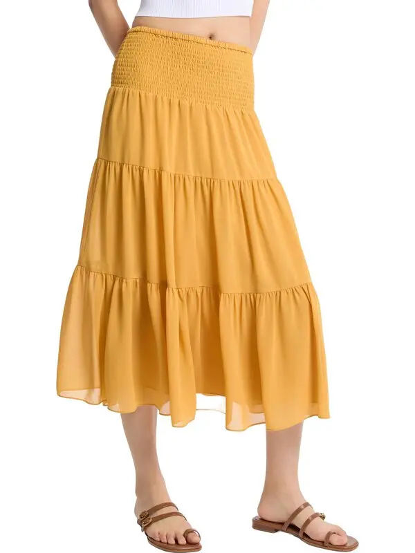 Michael Kors Smocked Georgette Tiered Skirt - Yellow