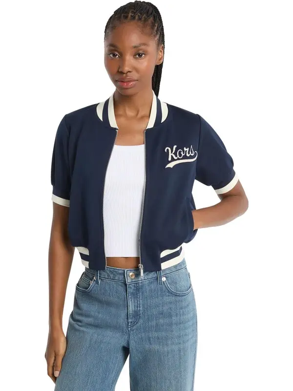 Michael Kors Sporty Piqué Cropped Short-sleeve Jacket - Blue