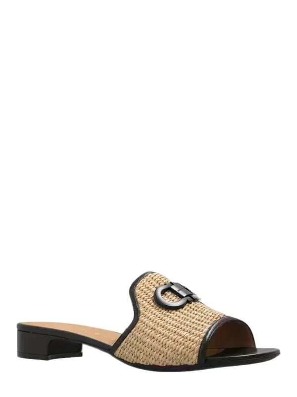 FERRAGAMO Gancini Ornament Raffia Sandals - Neutrals