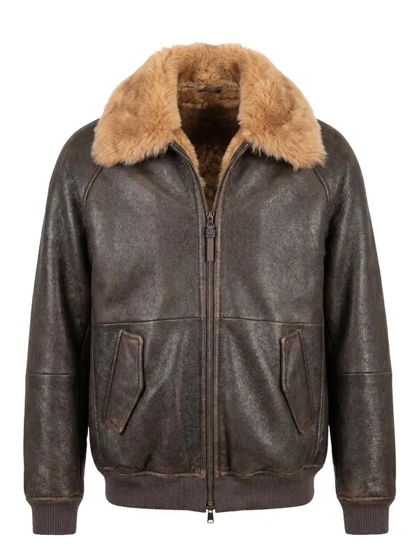 Brunello Cucinelli Shearling Lined Leather Bomber Jacket - Multicolor