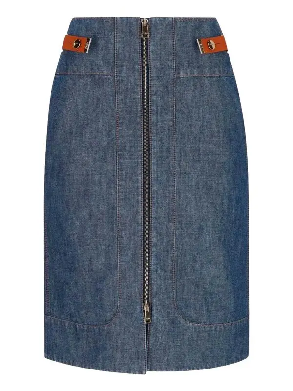 Fendi Chambray Denim Zip-up Midi Skirt - Multicolor