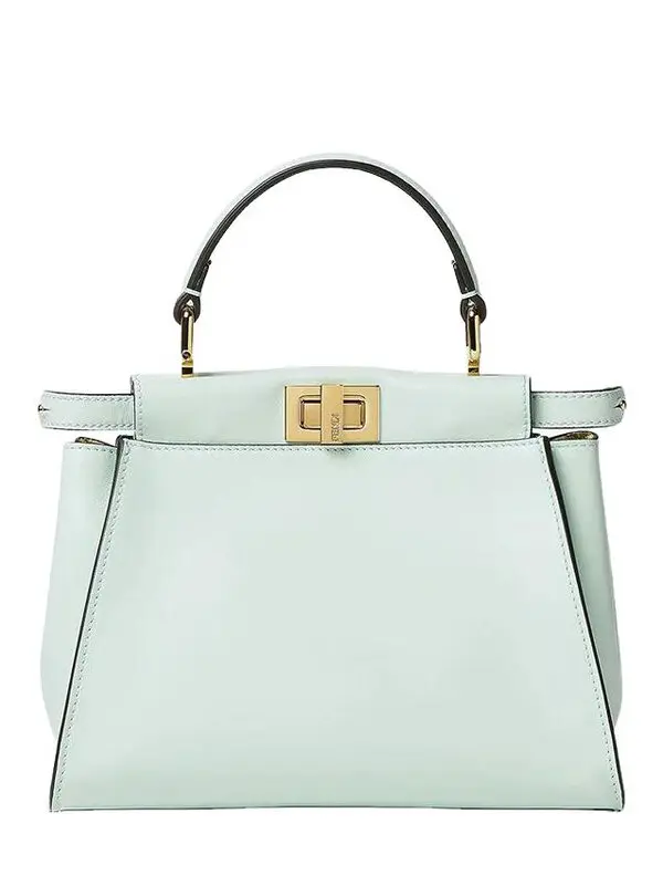 Fendi Peekaboo Mini Woven Raffia Bag With Leather Trim - Green