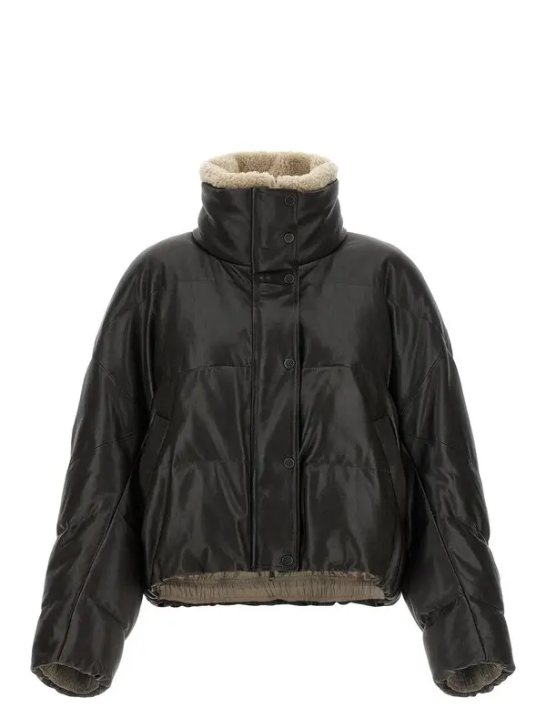 Brunello Cucinelli Padded Lamb Leather Jacket With Removable Sheepskin Collar - Brown