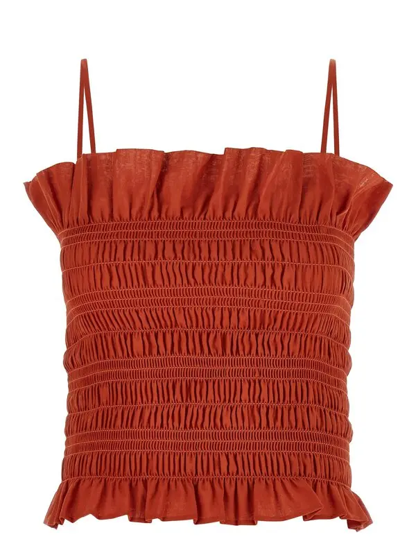Andamane The Attico Suri Smock-stitch Cotton Muslin Top - Red