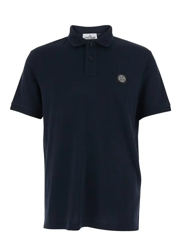 Stone Island Blue Polo Shirt With Classic Collar And Logo Patch On The Front In Stretch Cotton For - Multicolor